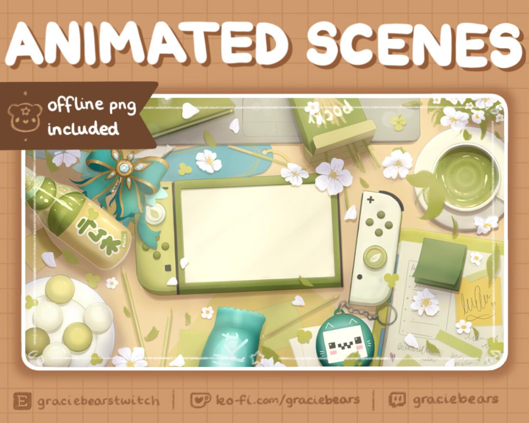 Animated Twitch Scenes, Sage Green Desk Twitch Theme, Cute Cottage Core ...