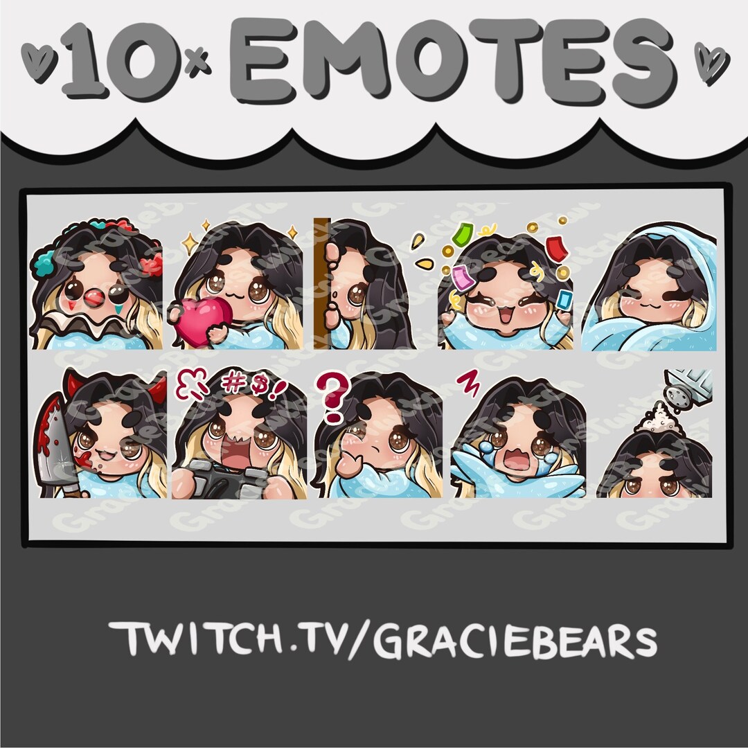 10 Cute Twitch Emotes, Black & Blonde Hair, Brown Eyes, Blue Top, Light ...