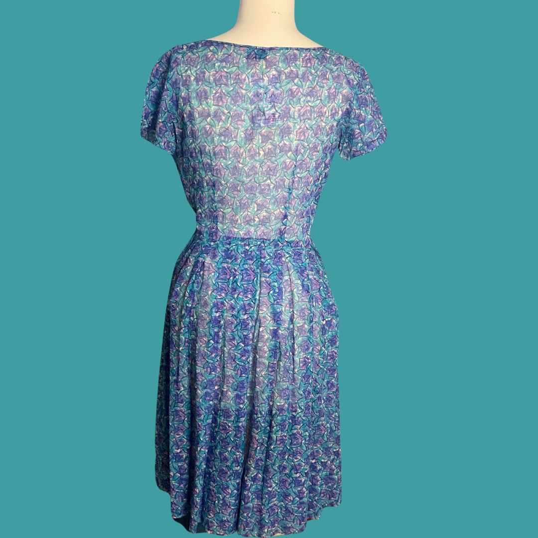 1950's Classic Nelly Don Pleated Sheer Day Dress Fit & Flare With ...