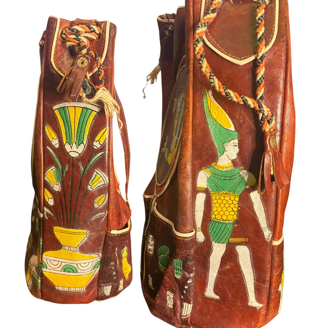 Vintage 1970s Leather Bucket Bag With Egyptian Motifs - Etsy Ireland