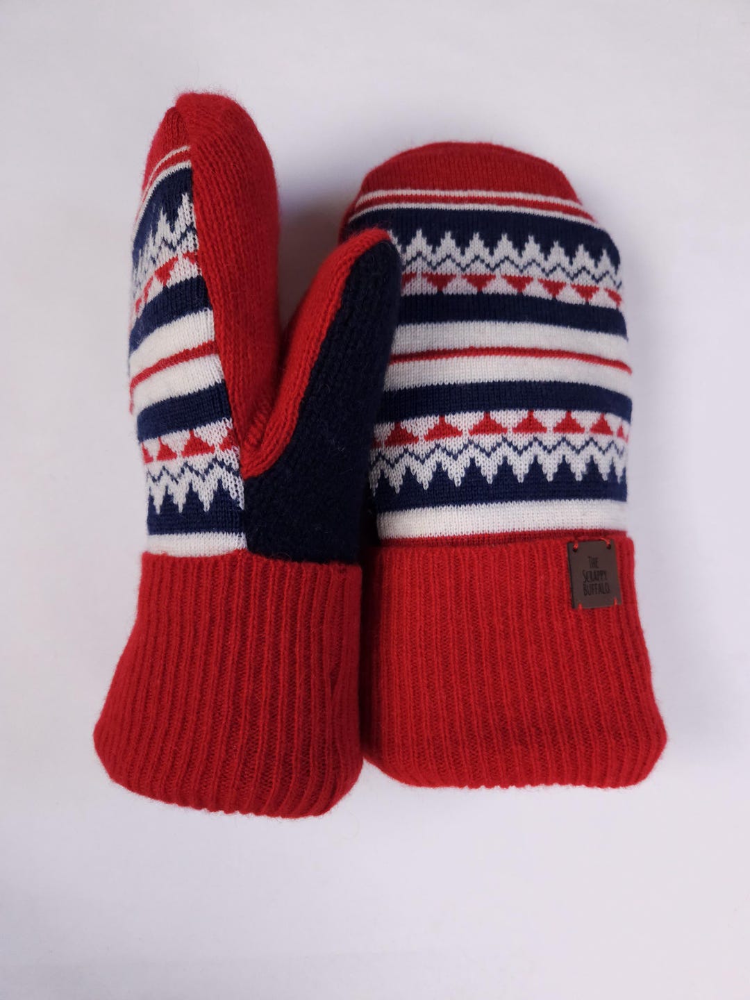 Upcycled Red White Blue Wool Mittens With Sherpa Fleece Lining by the ...
