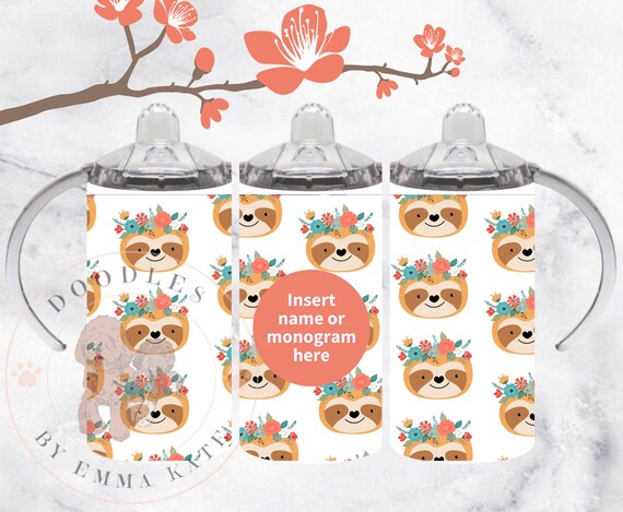 12 Oz Sippy Cup Sloth Design Png - Etsy