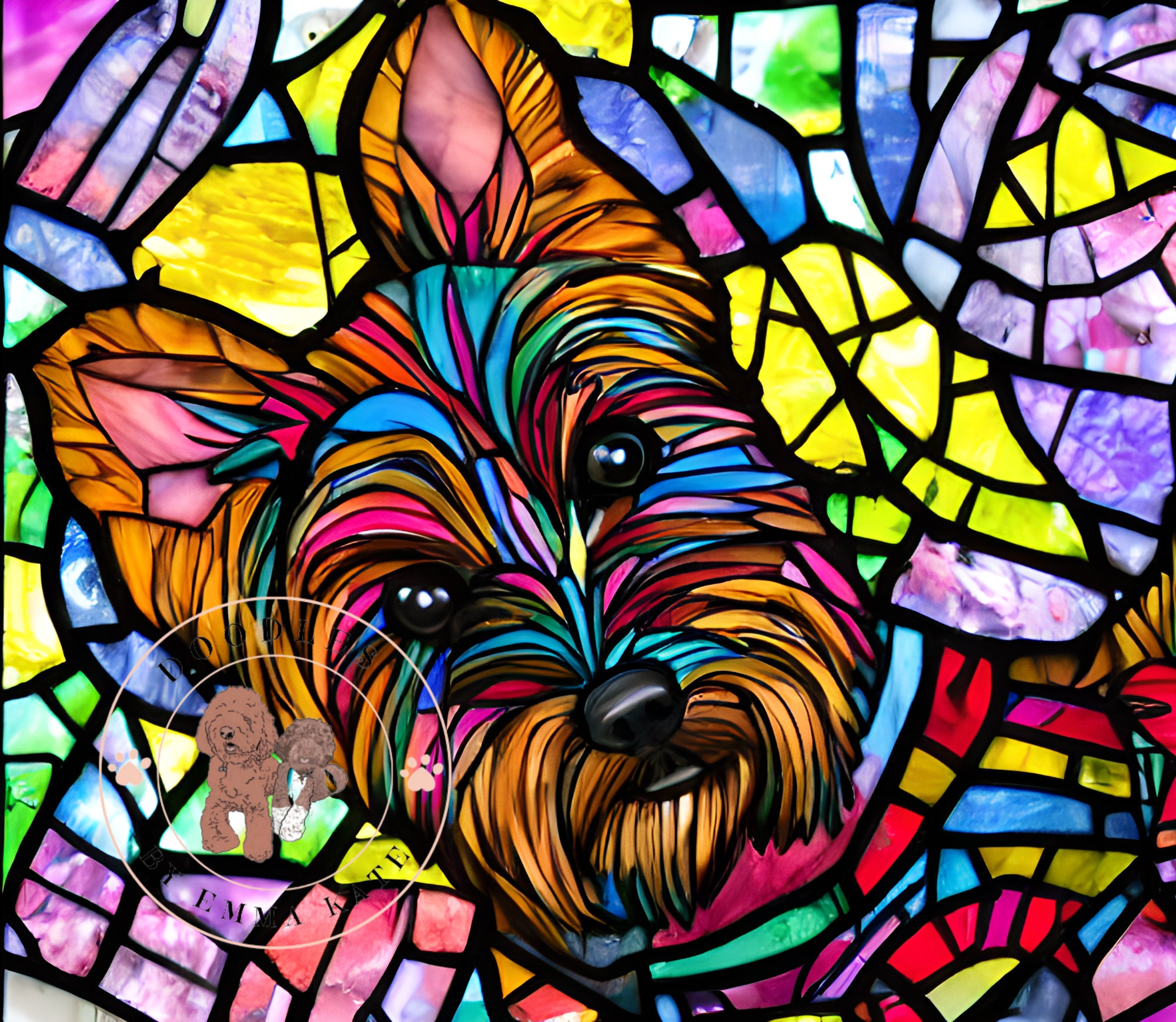 Stained Glass Yorkie Dog Tumbler PNG - Etsy
