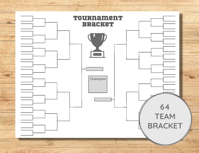 Printable Tournament Bracket: Sports Games (64/32/16/8 Teams) (digital ...