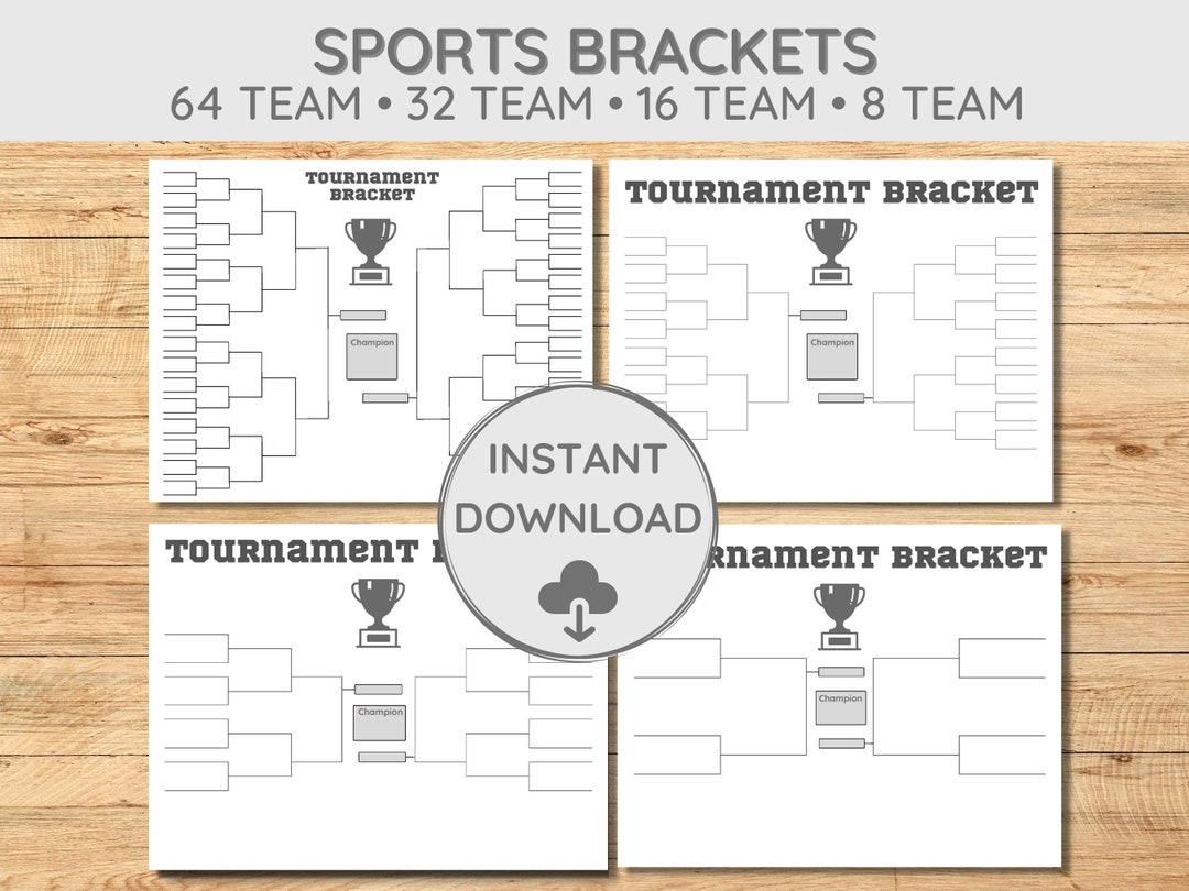 Printable Tournament Bracket: Sports Games (64/32/16/8 Teams) (digital ...