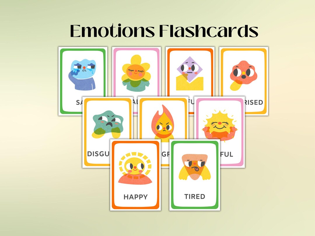 Colorful Playful Emotions Flashcards Kids Visual Feelings Flash Cards ...