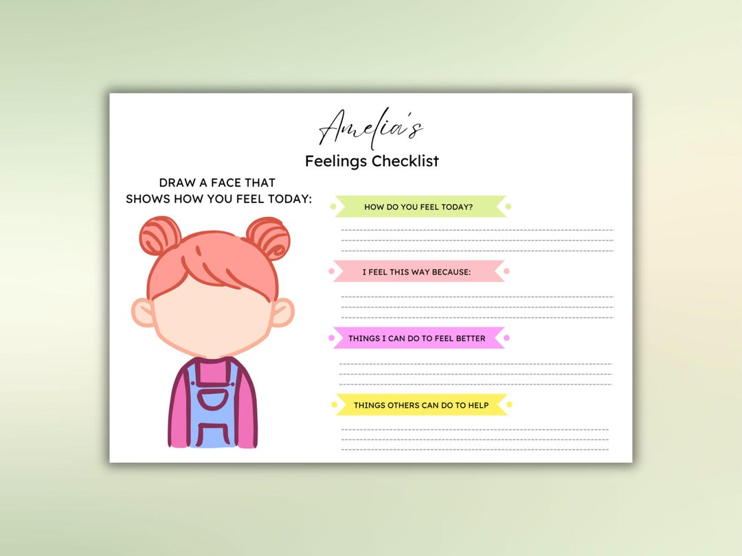 Kids Feelings Check in Sheet Wellness Check in Template Childrens ...