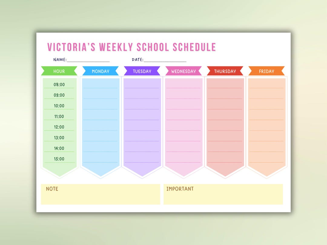 Kids Weekly Class Schedule Template Childrens Daily Routine List Sheet ...