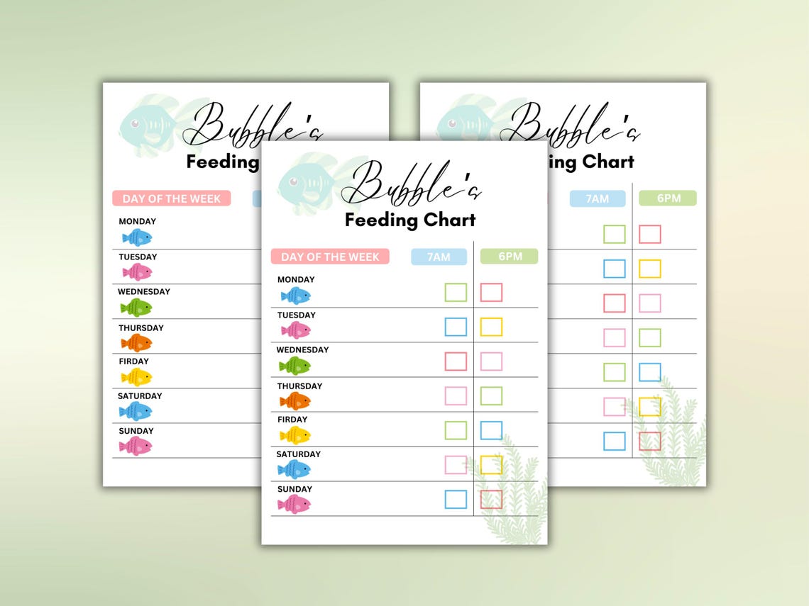 Kids Fish Feeding Chart Childrens Pet Feeding Template Fish Feeding Log ...