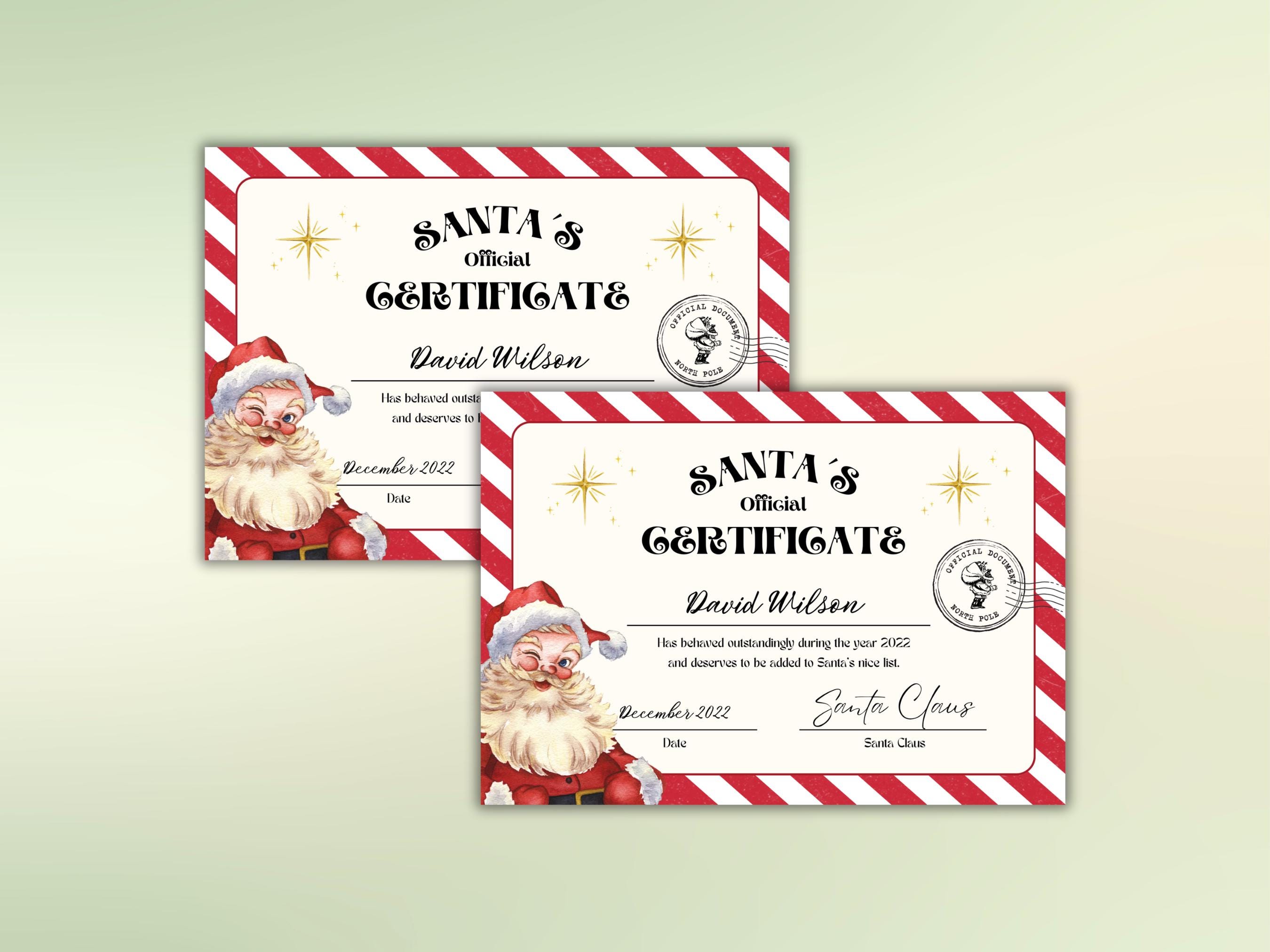 Kids Santas Nice List Certificate Childrens Red and White Vintage ...