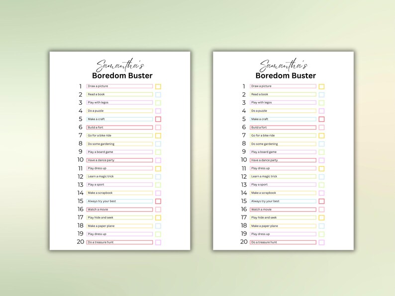 Kids Boredom Buster Activity Chart Childrens Boredom List Home Reward ...