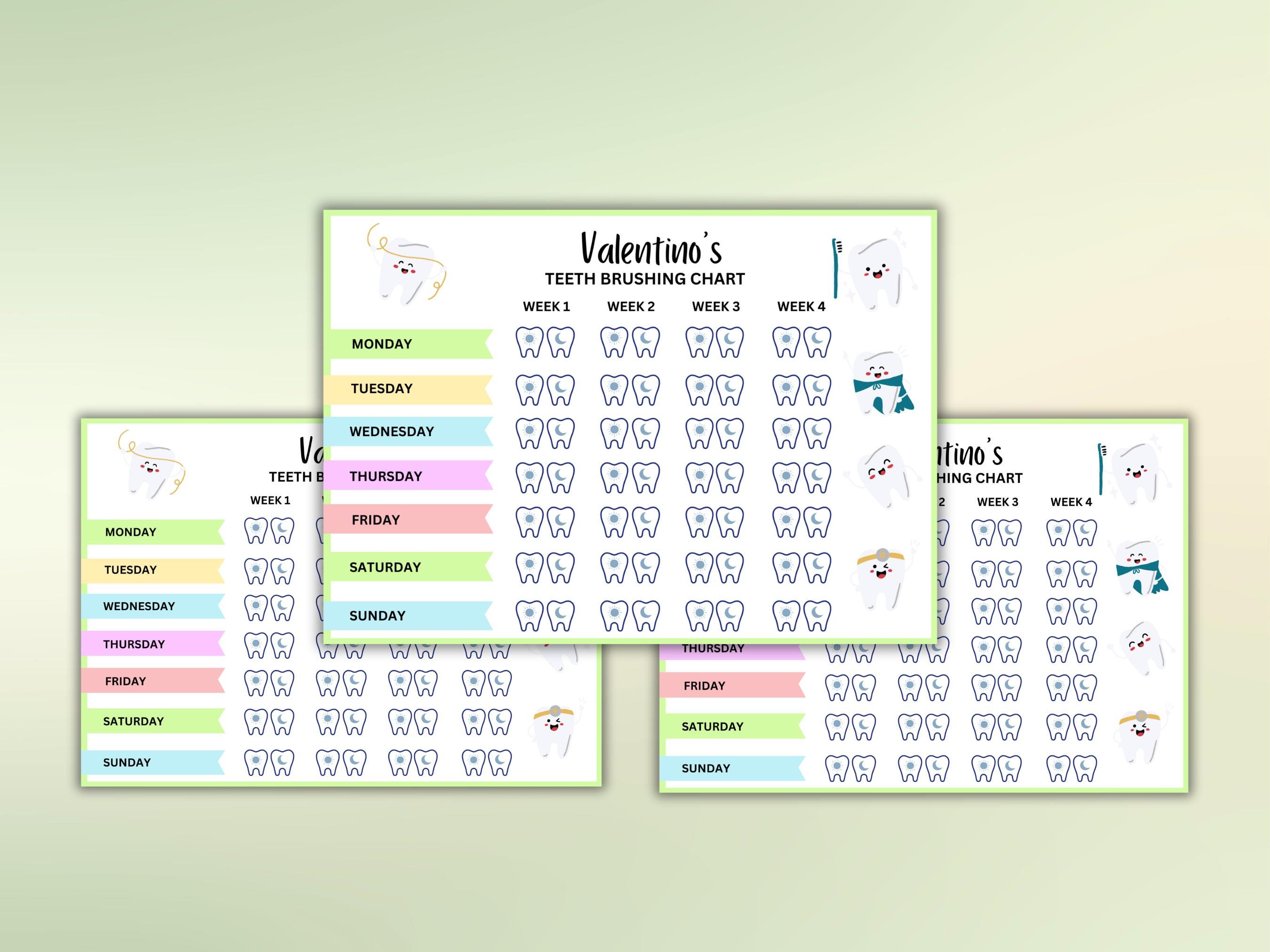 Kids Cute Teeth Brushing Chart Brush Your Teeth Reminder Sheet ...