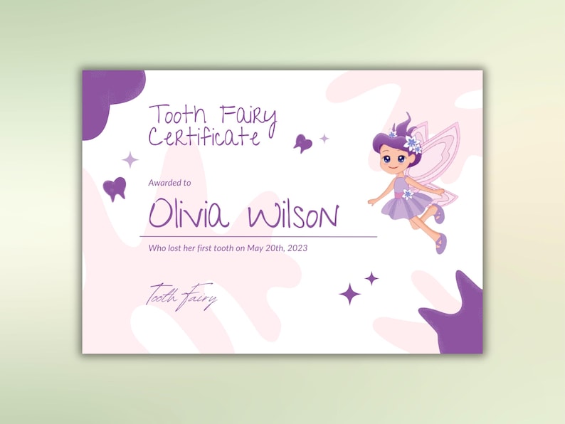 Kids Tooth Fairy Certificate Little Girls Lost Tooth Poster Childrens ...