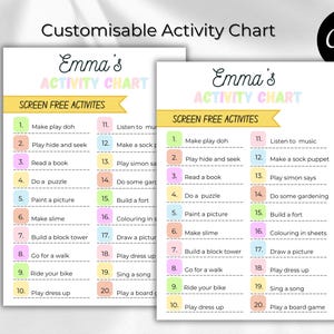Screen Free Activities for Kids Printable Play Chart Routine Chart Kids ...