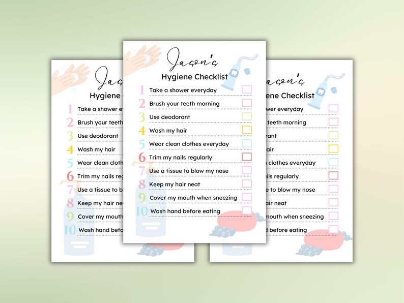Kids Personal Hygiene Chart Childrens Colorful Hygiene Reminder Poster ...