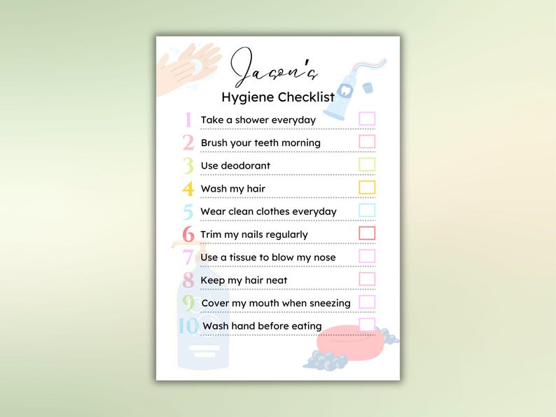 Kids Personal Hygiene Chart Childrens Colorful Hygiene Reminder Poster ...