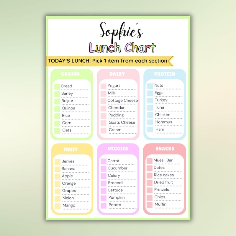 Lunch Chart - Etsy
