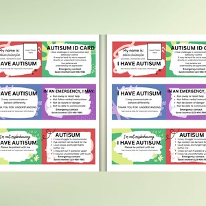 Childrens Autism ID Card Colorful Emergency Contact Cards Kids Autism ...
