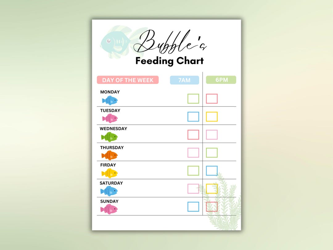 Kids Fish Feeding Chart Childrens Pet Feeding Template Fish Feeding Log ...