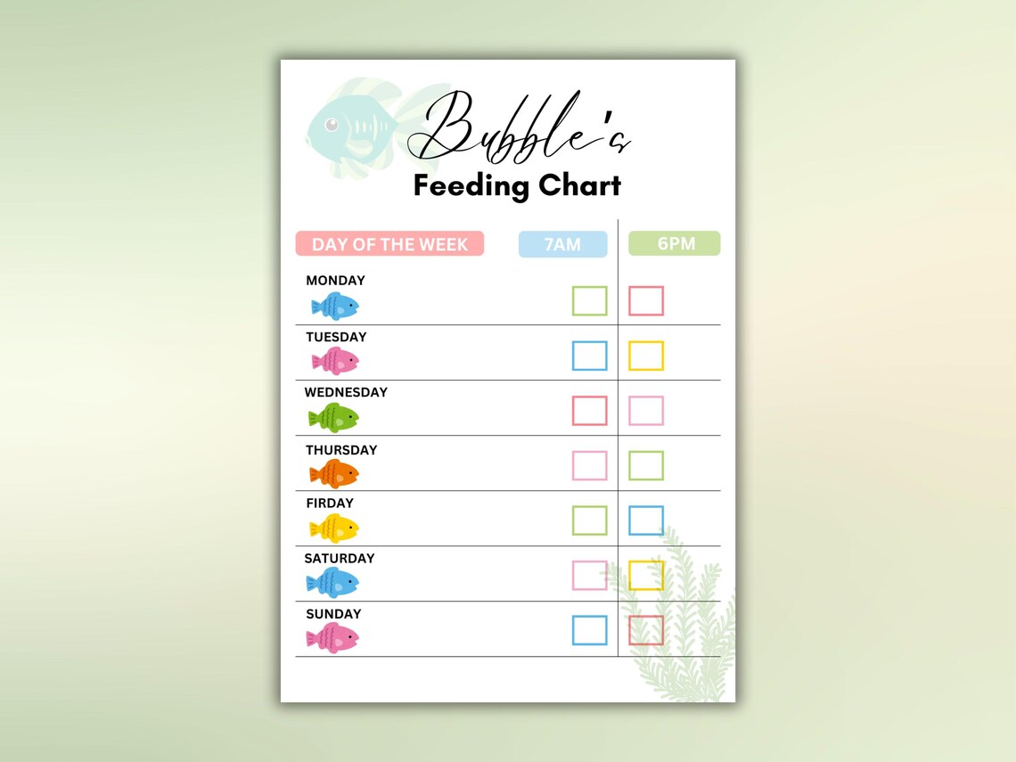 Kids Fish Feeding Chart Childrens Pet Feeding Template Fish Feeding Log ...