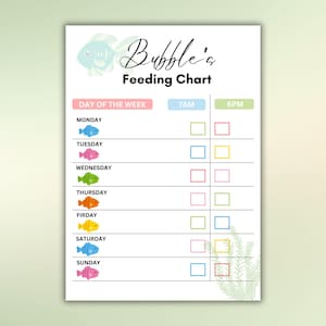 Kids Fish Feeding Chart Childrens Pet Feeding Template Fish Feeding Log ...