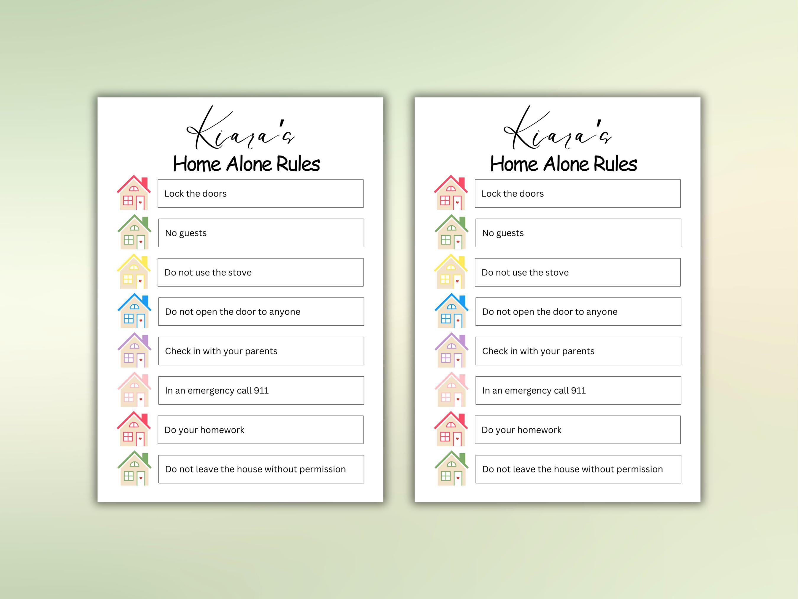 Kids Safety Rules for Staying Home Chart Colorful House Rules Sign ...