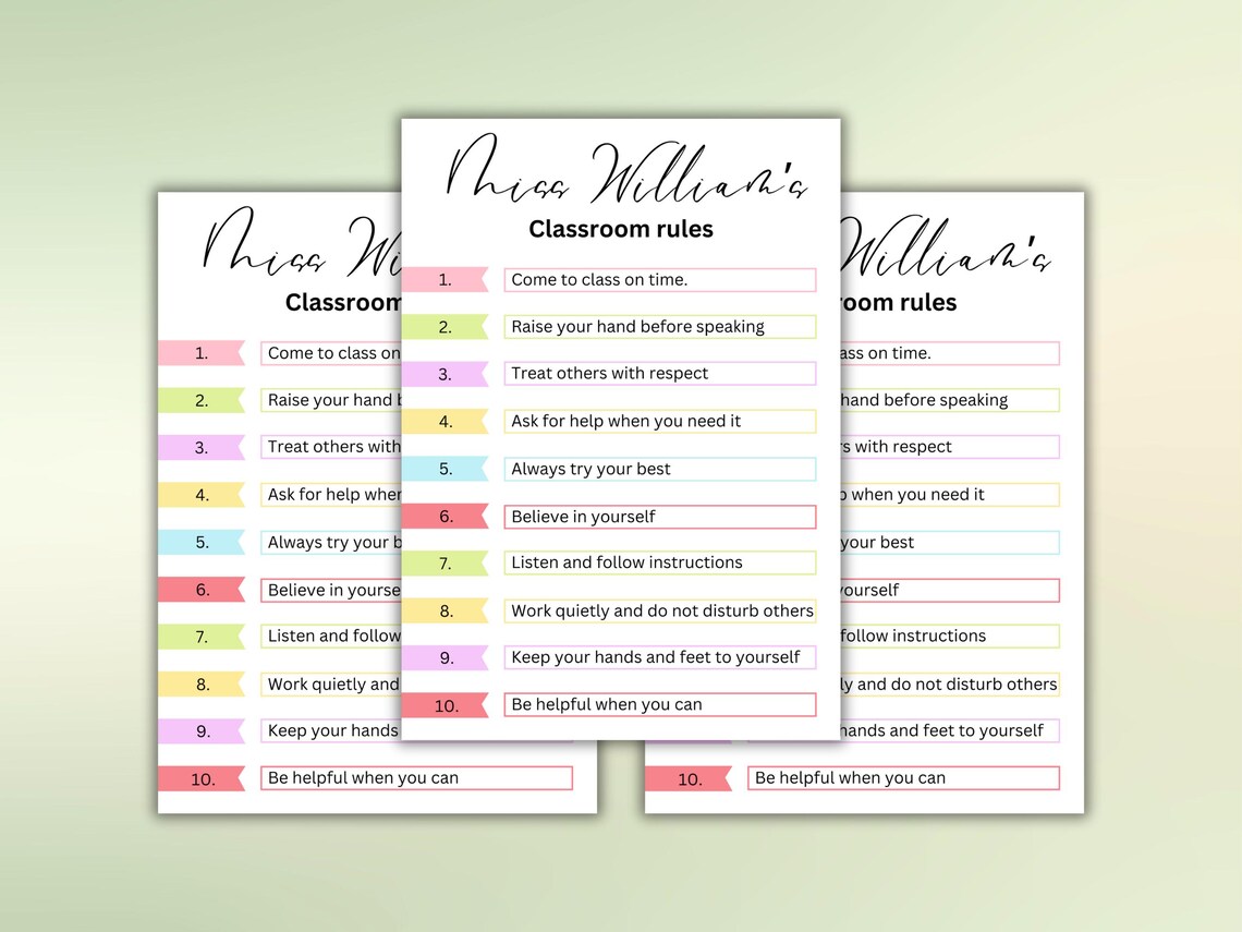 Kids Classroom Rules Chart Childrens Class Rules Sign School Actions ...