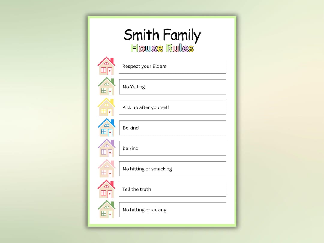 Family House Rules Chart Home Behavior Values Template Relationship ...