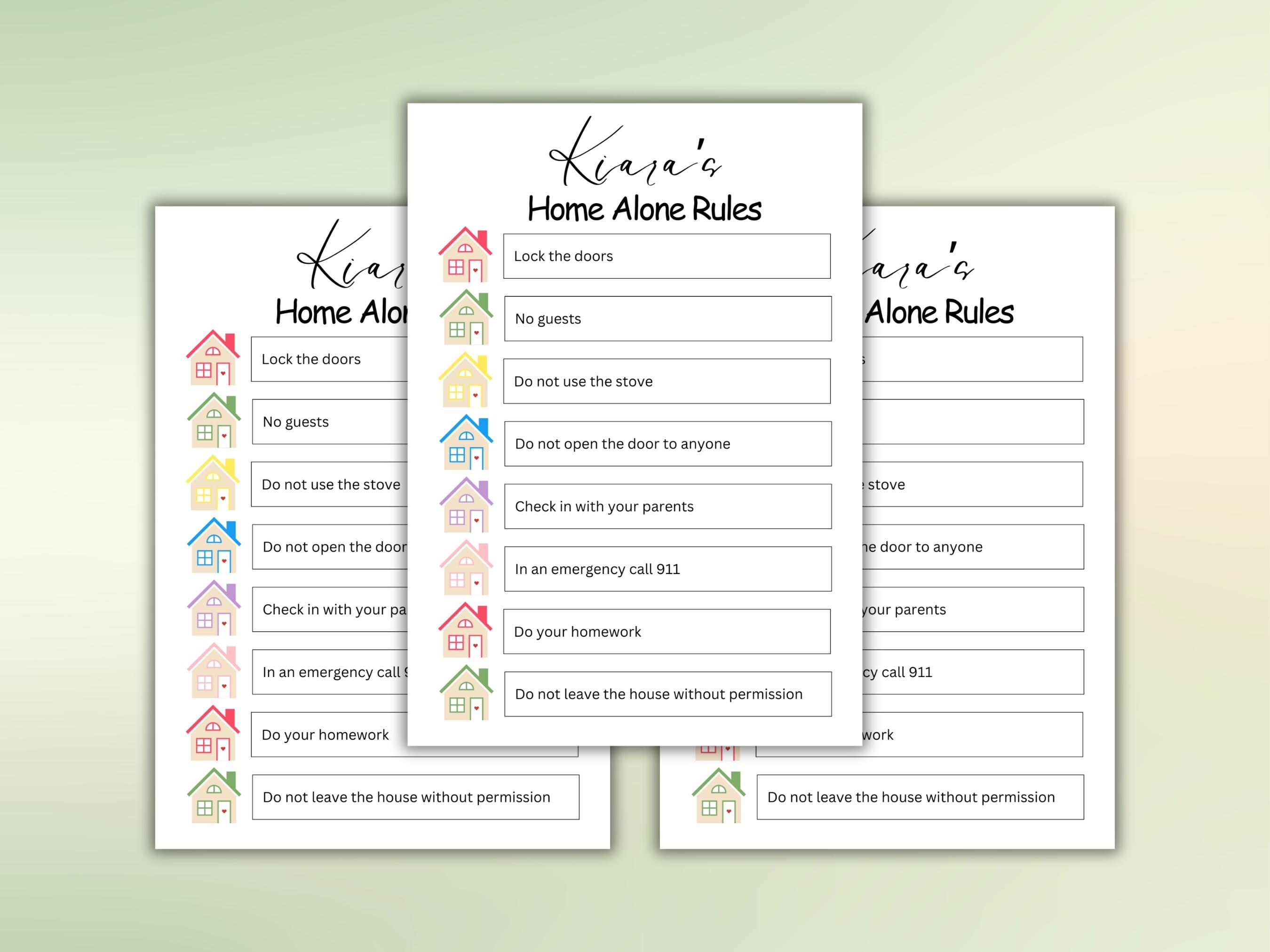 Kids Safety Rules for Staying Home Chart Colorful House Rules Sign ...