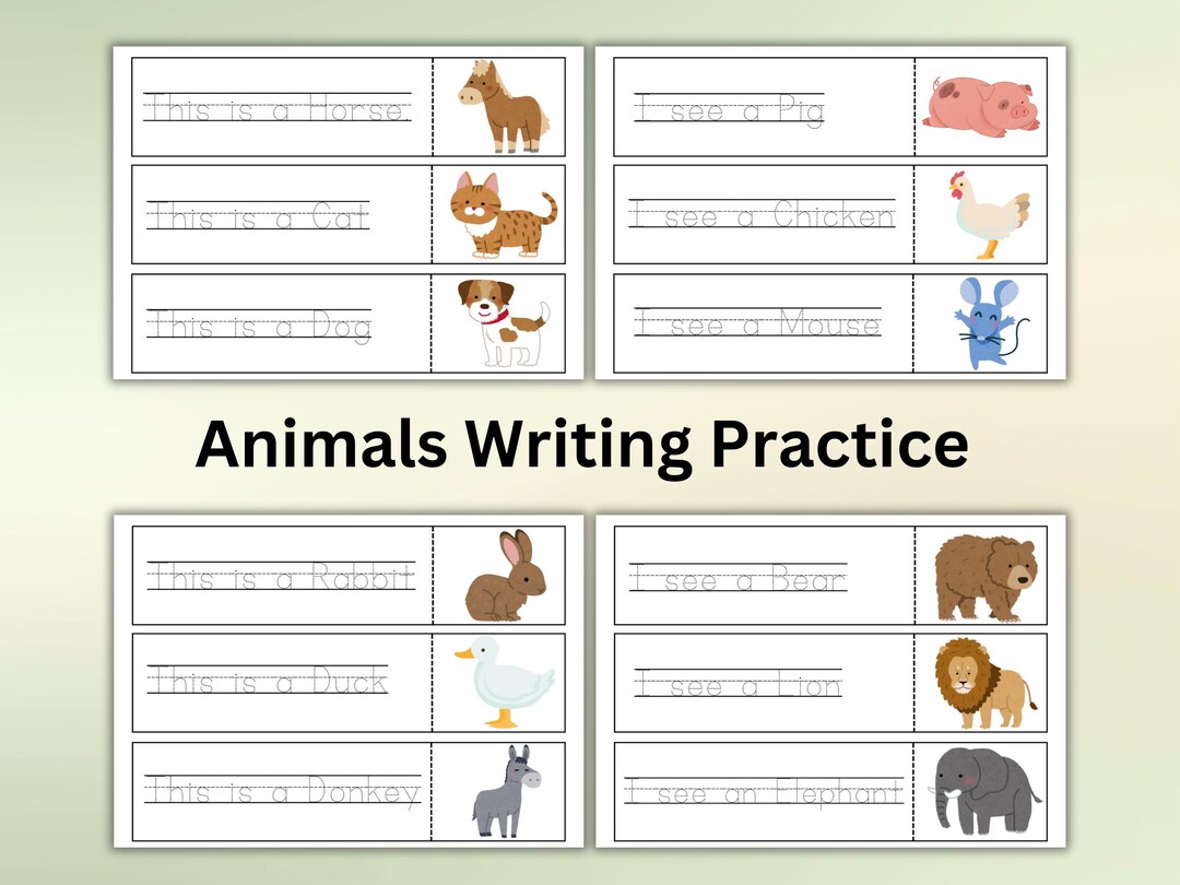 Kids Animals Writing Practice Worksheets Handwriting Busy Book Activity ...