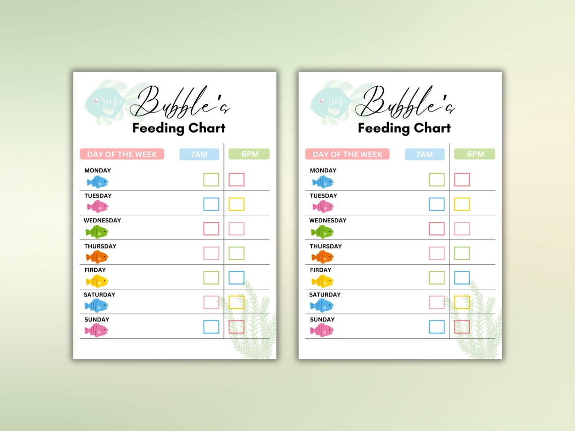 Kids Fish Feeding Chart Childrens Pet Feeding Template Fish Feeding Log ...