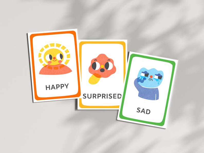 Colorful Playful Emotions Flashcards Kids Visual Feelings Flash Cards ...