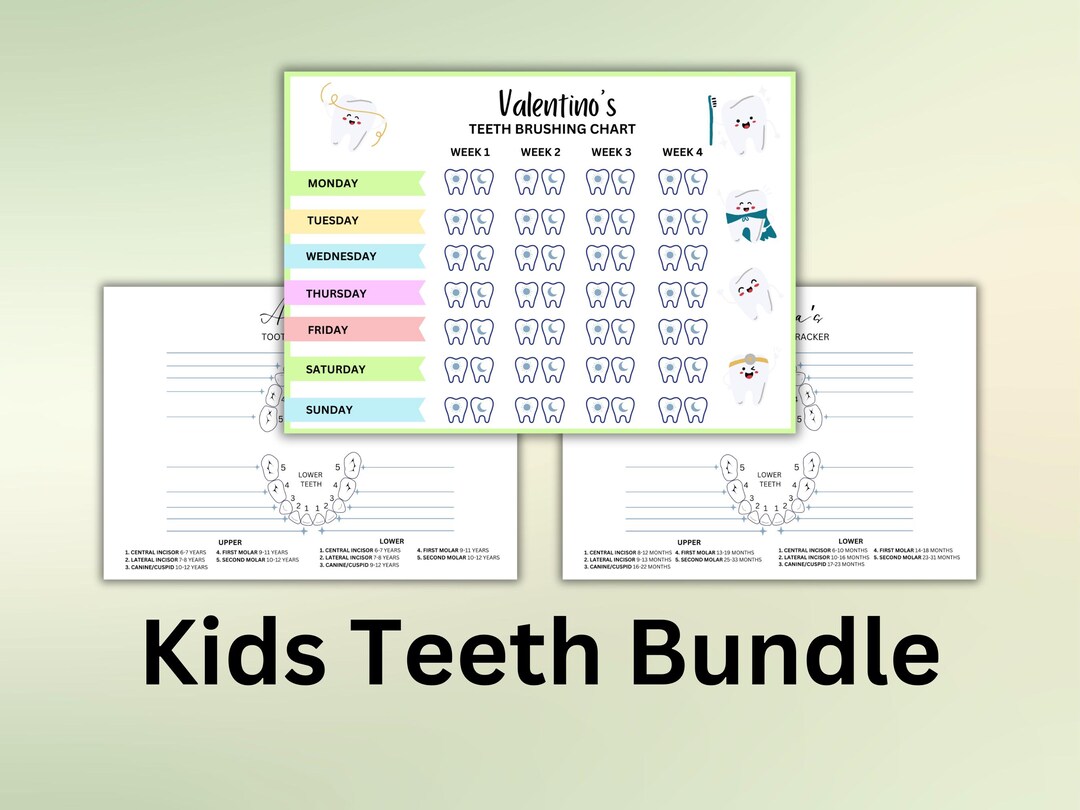 Kids Teething Chart Bundle Baby Teething Record Chart Brush Your Teeth ...