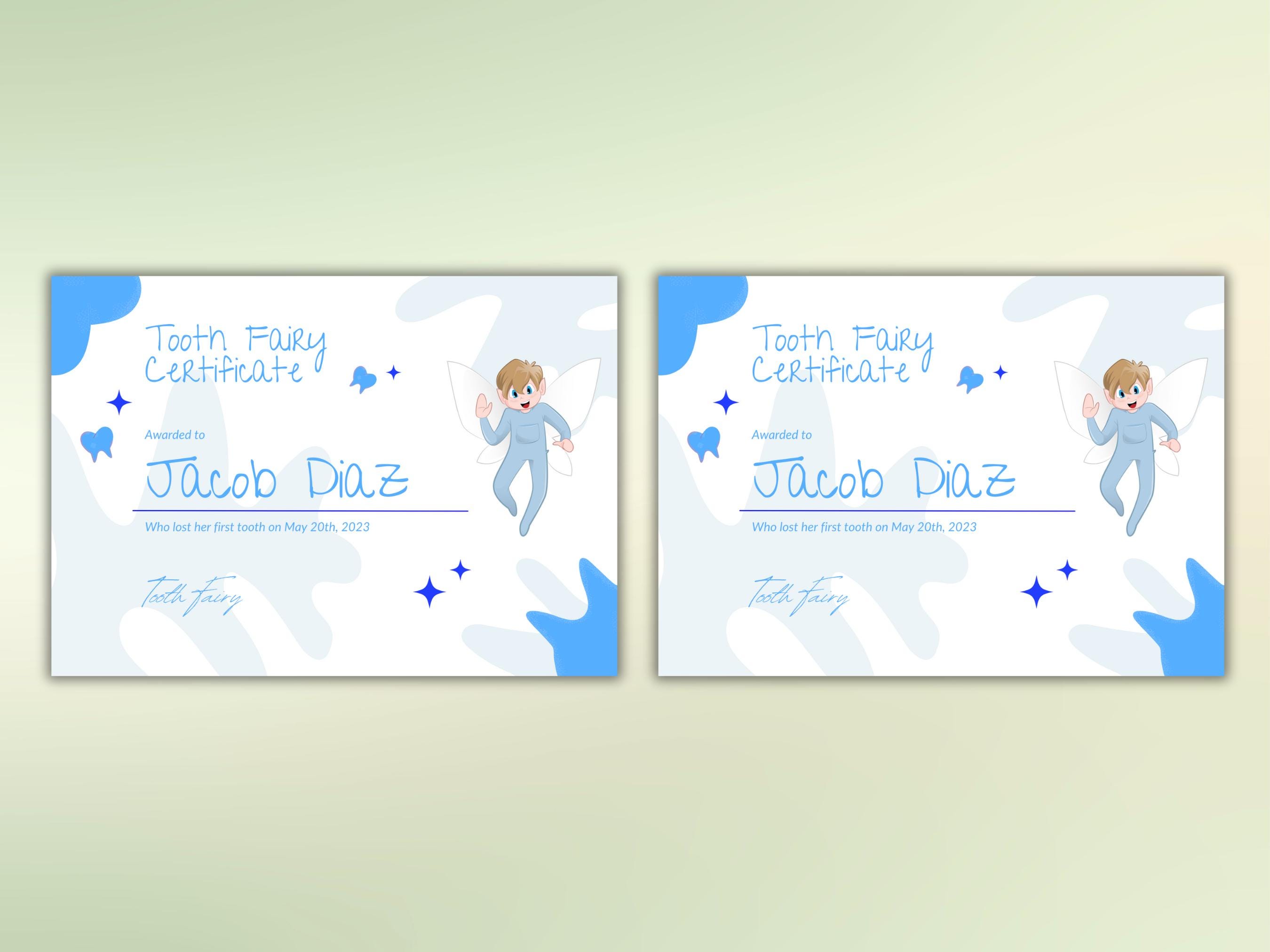 Kids Tooth Fairy Certificate Little Boy Lost Tooth Poster Childrens ...