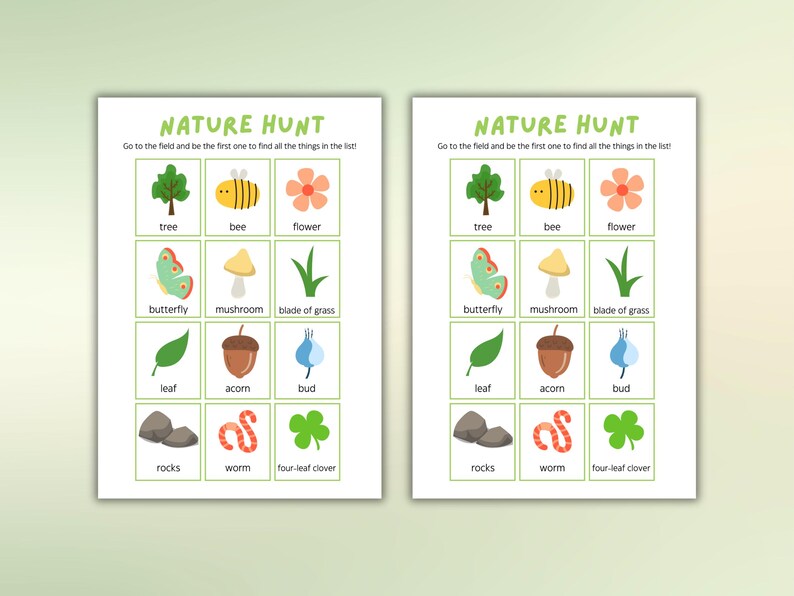 Kids Fun Nature Scavenger Hunt Sheet Childrens Outdoor Activity Chart ...
