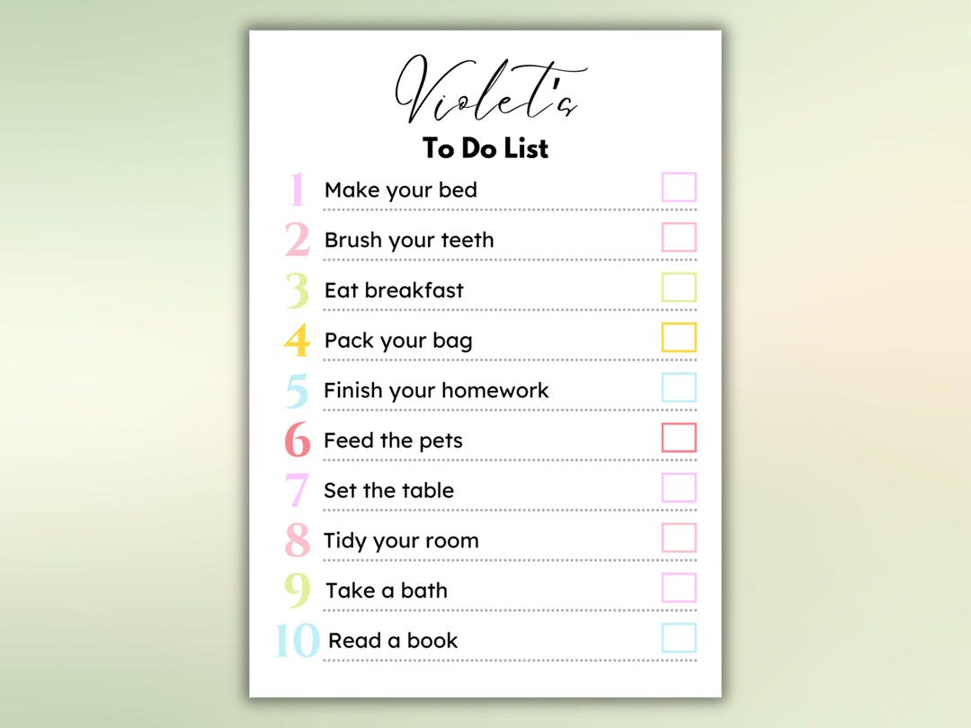 Kids Daily to Do List Children Colorful Planner Checklist Kid Everyday ...