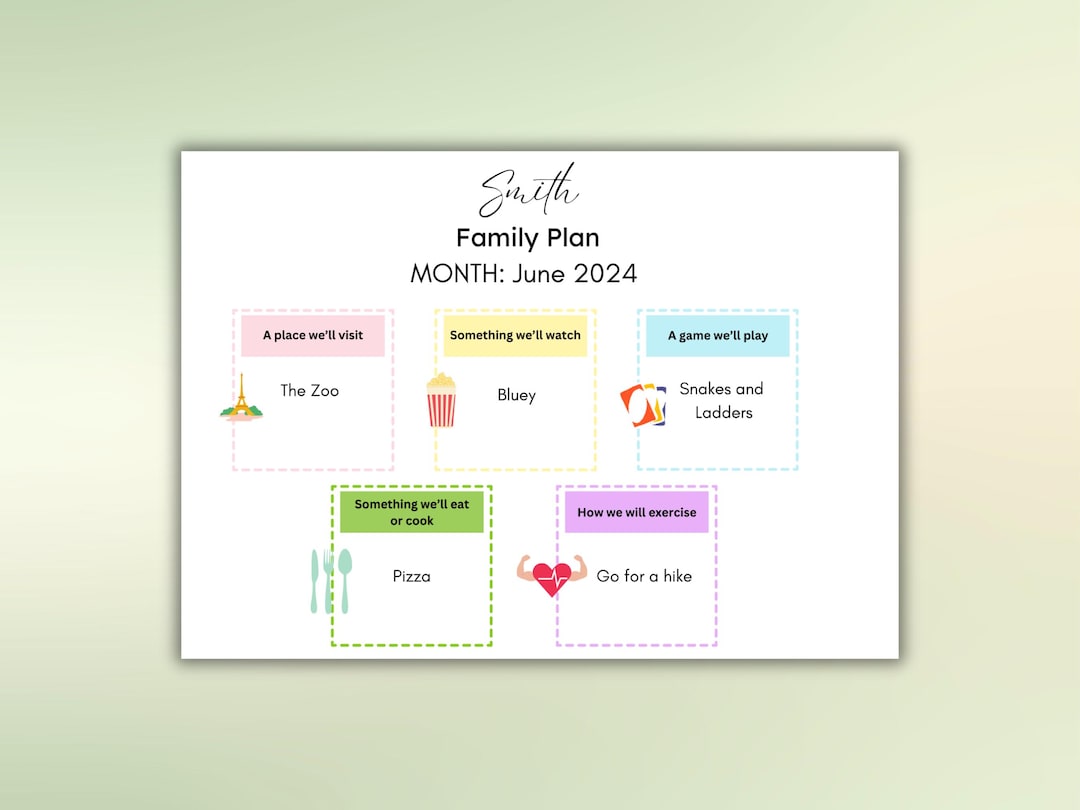 Family Activity Planner Family Activities Agenda Chart Weekly Family ...