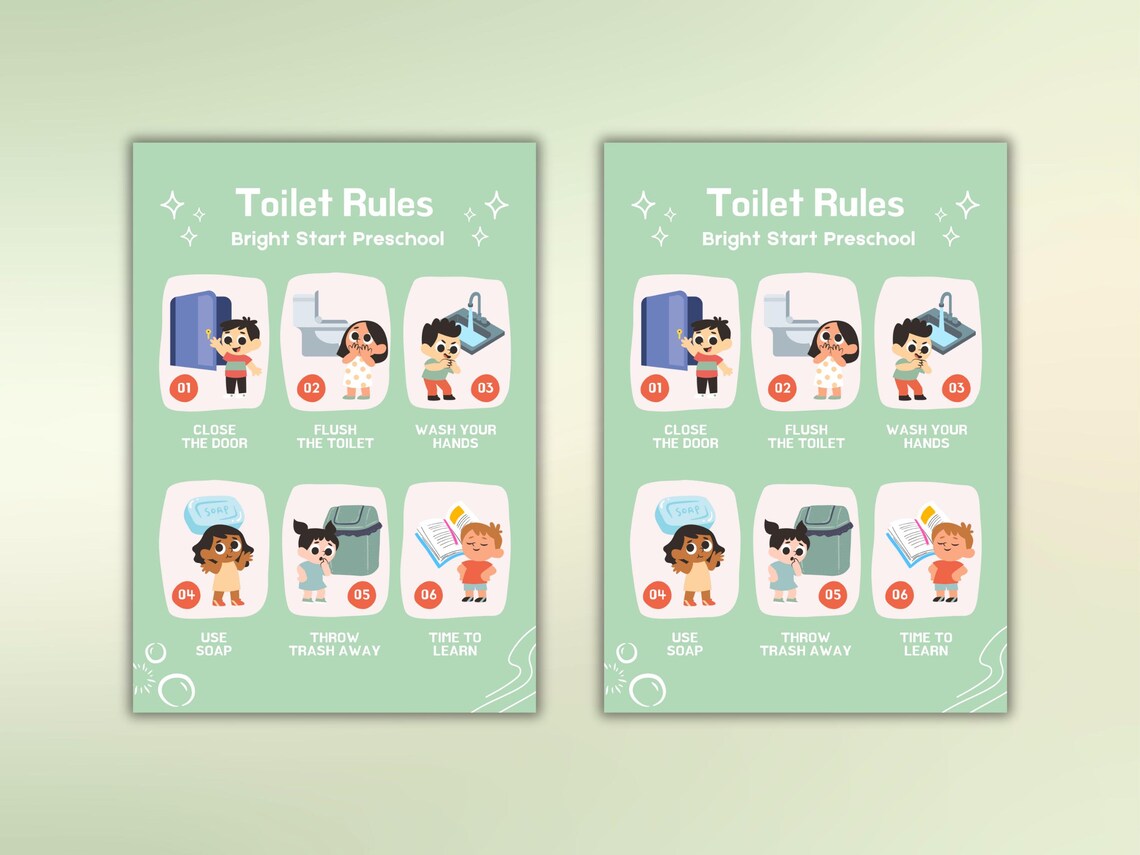 Kids Toilet Rules Sign Childrens Visual Bathroom Routine Template ...