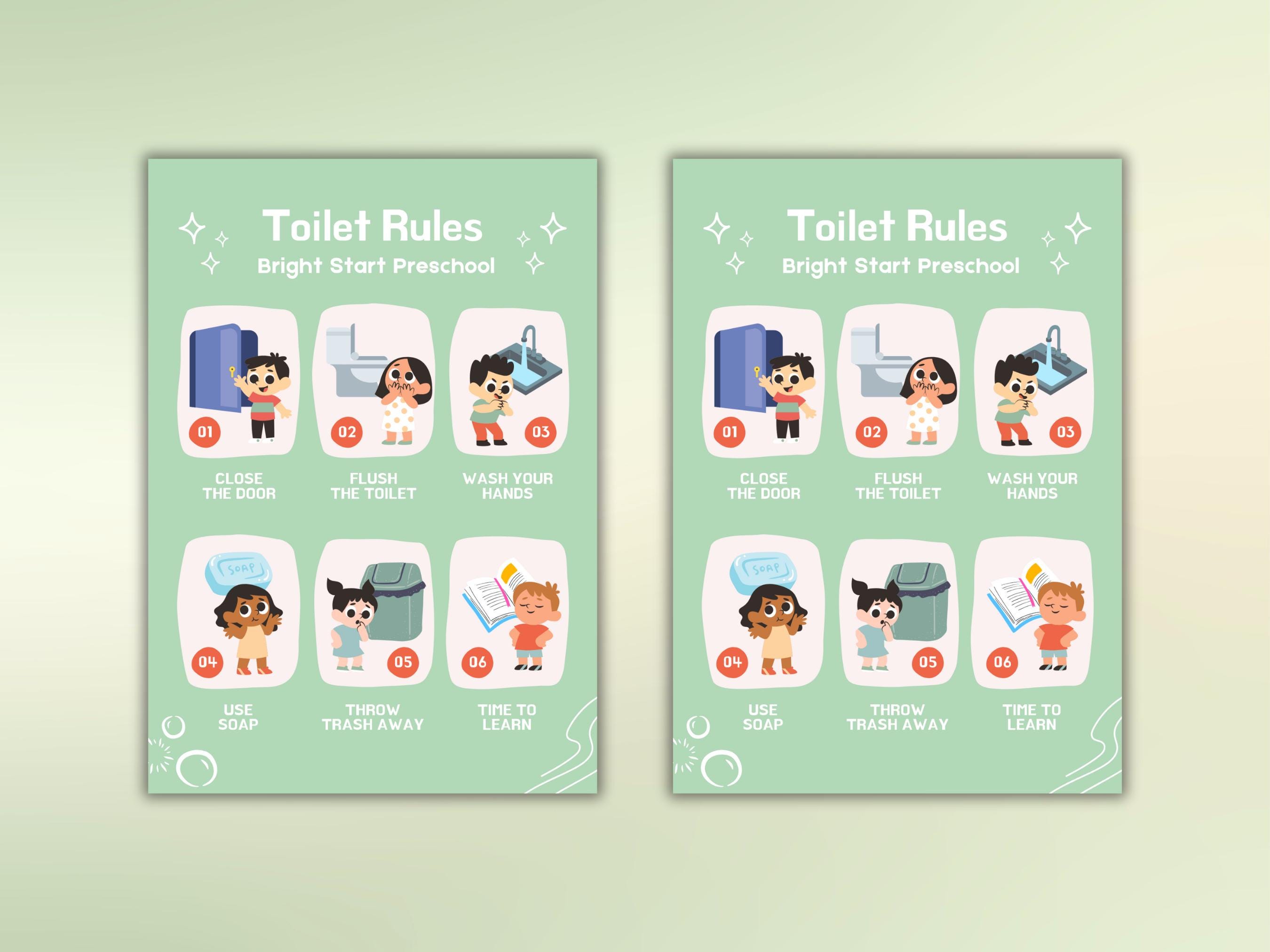 Kids Toilet Rules Sign Childrens Visual Bathroom Routine Template ...