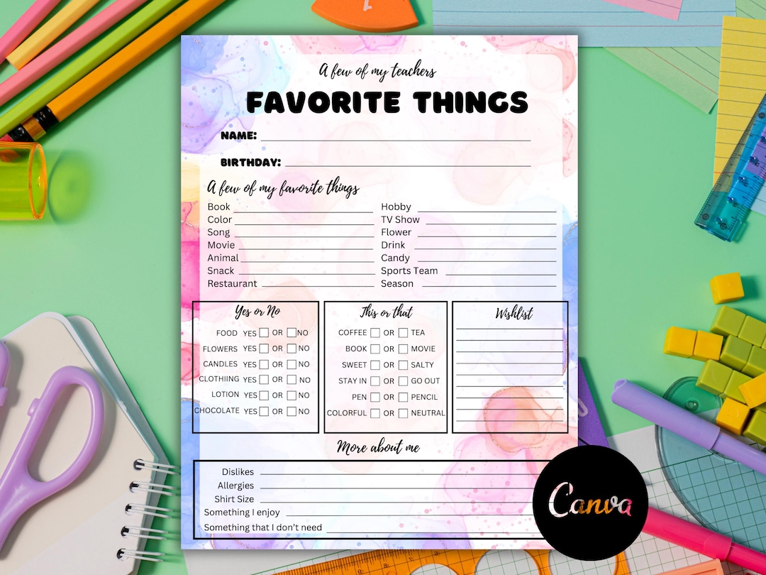 Watercolor Pastel Teacher Survey All About Me Questionnaire Template A ...