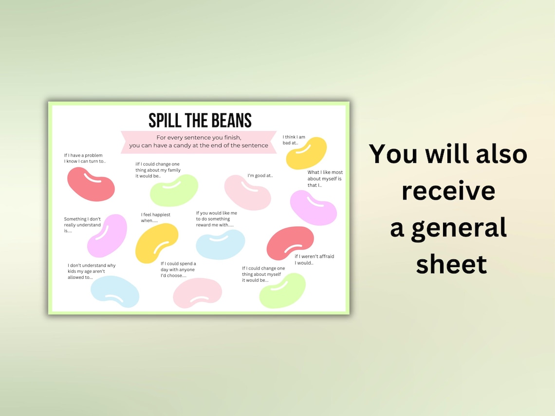 Spill the Beans Therapy Activity Chart Conversation Starters for Kids ...