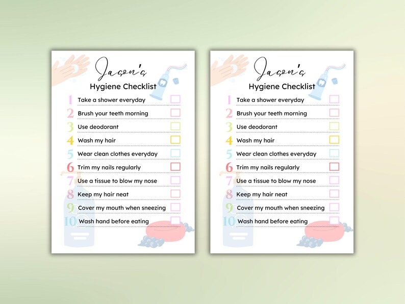Kids Personal Hygiene Chart Childrens Colorful Hygiene Reminder Poster ...