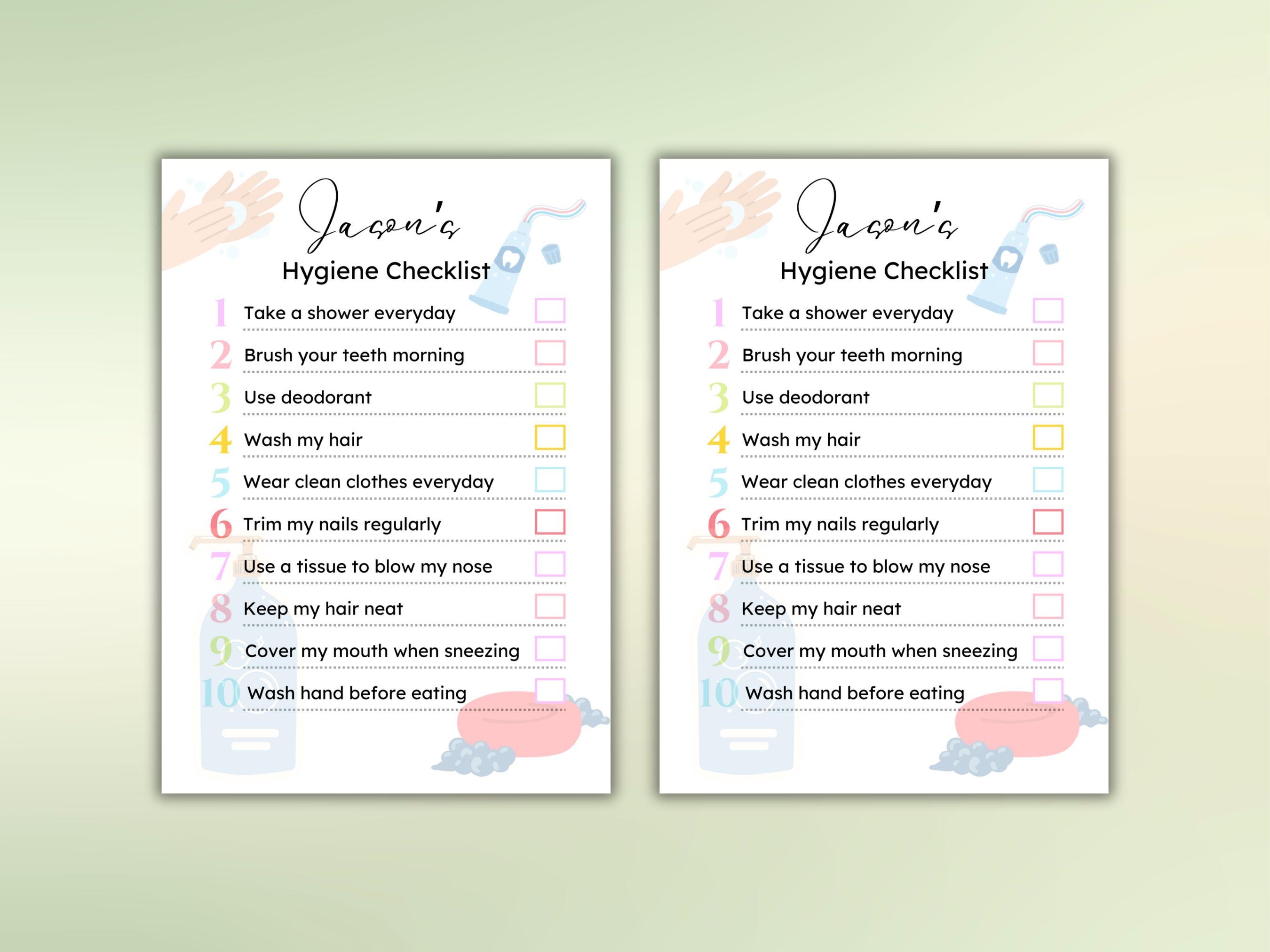 Kids Personal Hygiene Chart Childrens Colorful Hygiene Reminder Poster ...