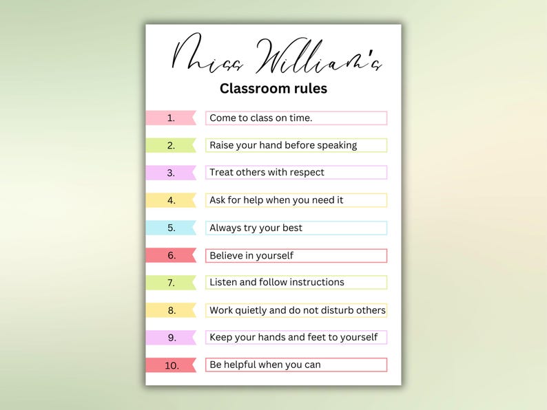 Kids Classroom Rules Chart Childrens Class Rules Sign School Actions ...