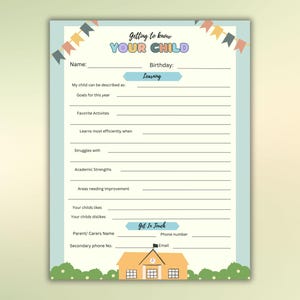 Getting to Know Your Child Sheet Back to School Parent Survey Beginning ...