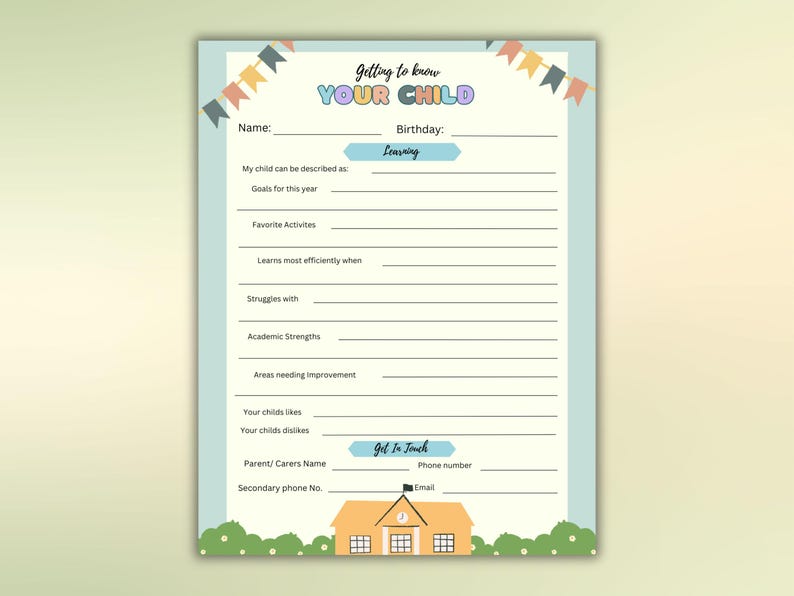 Getting to Know Your Child Sheet Back to School Parent Survey Beginning ...