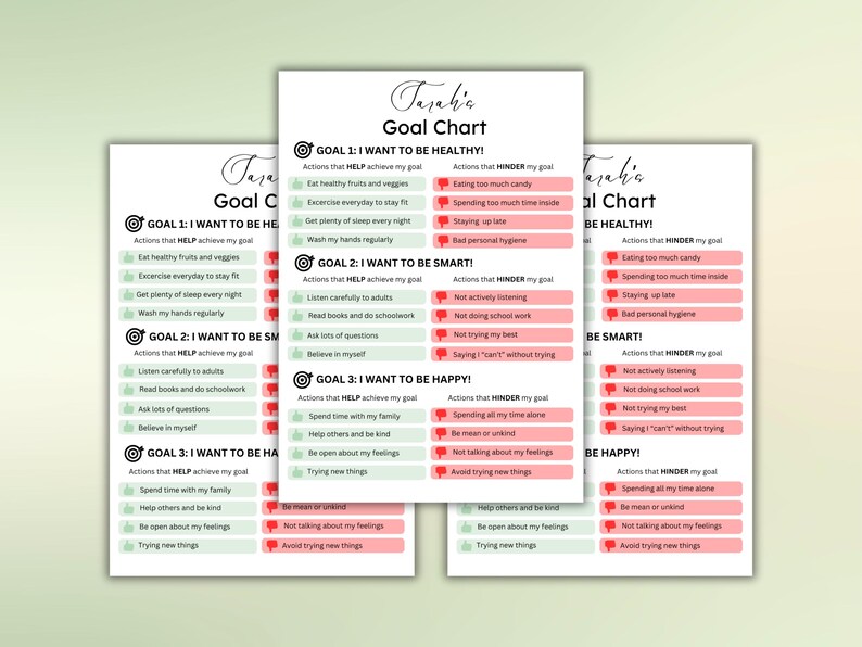Kids Motivational Goal Chart Childrens Setting Goals Template Kids Good ...
