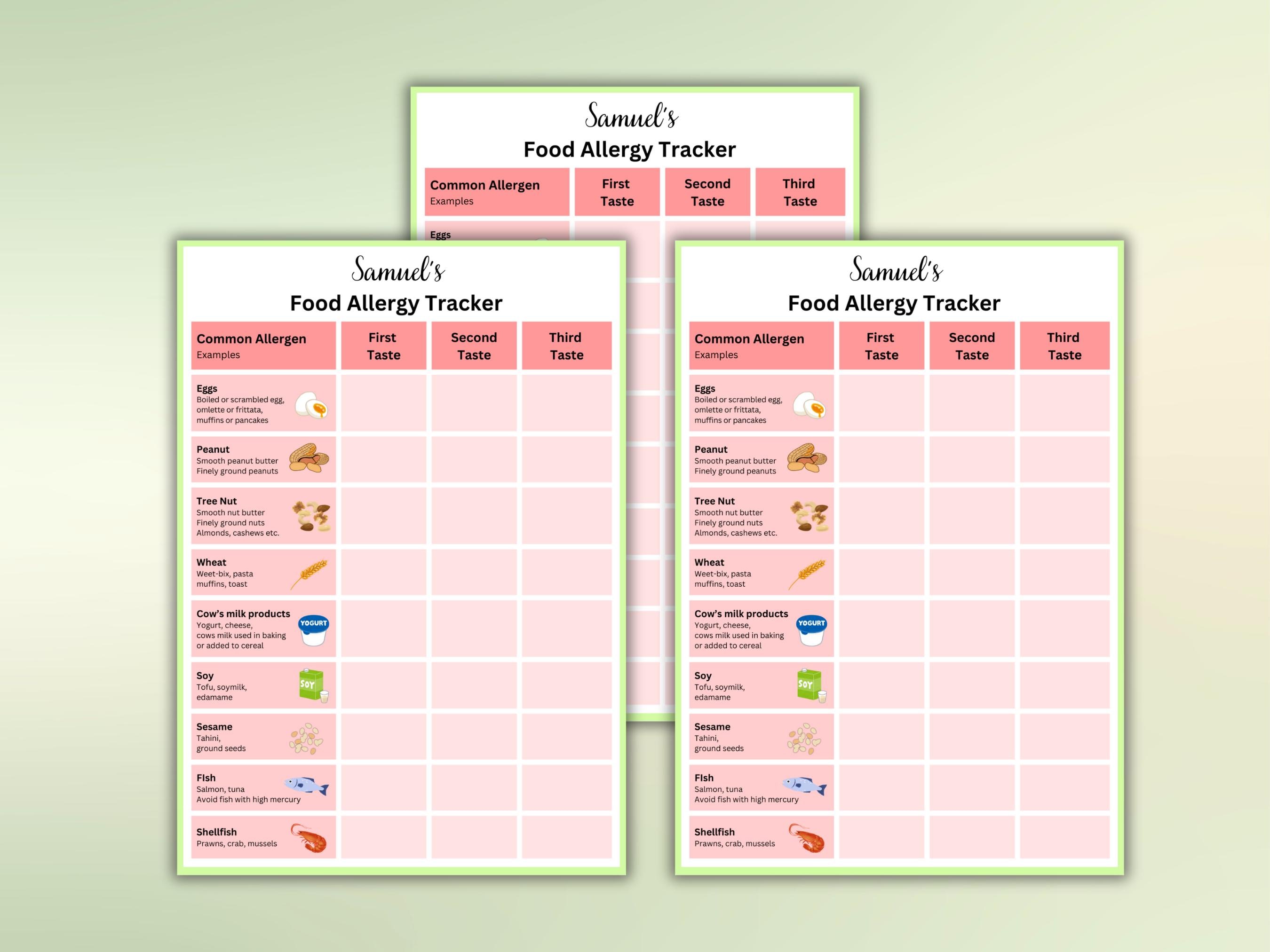 Baby Food Allergy Tracker First Foods Allergen List Introducing Allergy ...