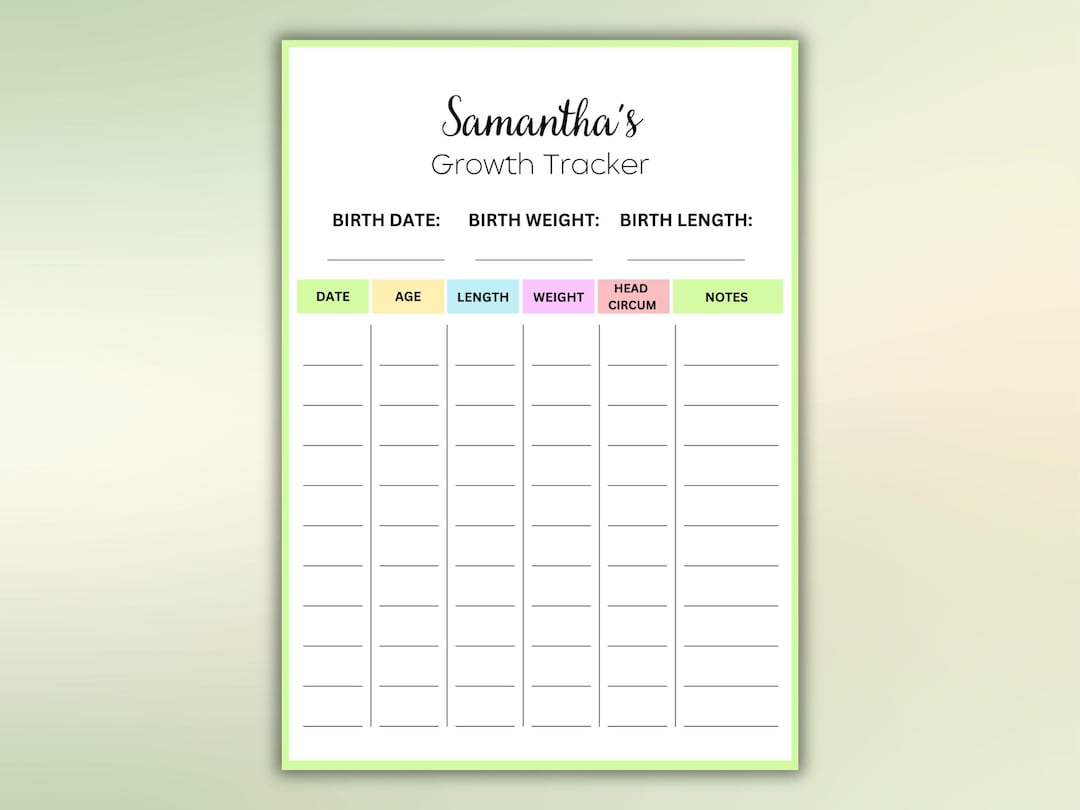 Newborn Baby Growth Tracker Development Milestone Chart Baby Weight and ...