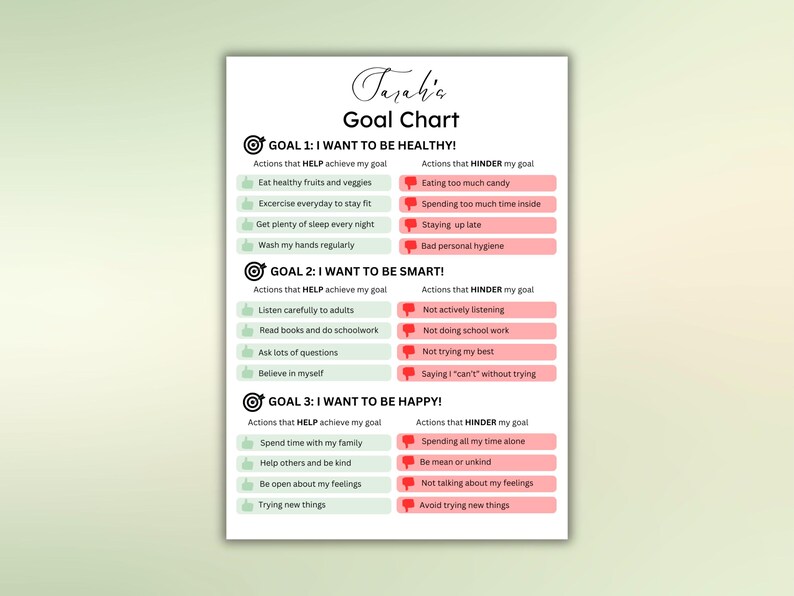 Kids Motivational Goal Chart Childrens Setting Goals Template Kids Good ...